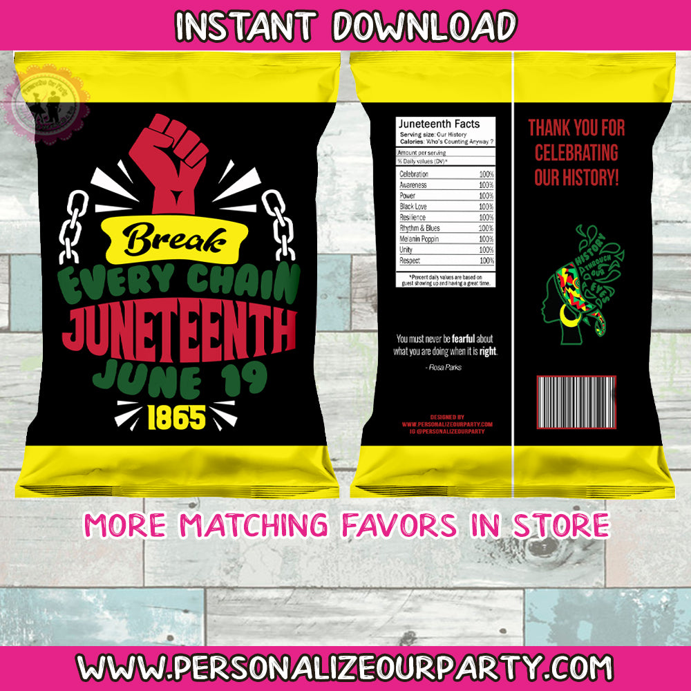 juneteenth chip bag wrappers-INSTANT DOWNLOAD – Personalize Our Party