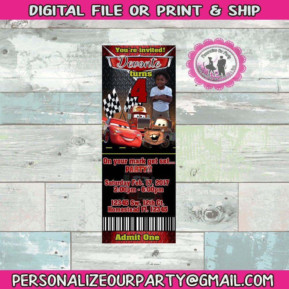 cars inspired party invitation-ticket invitation-cars party-digital-pr ...