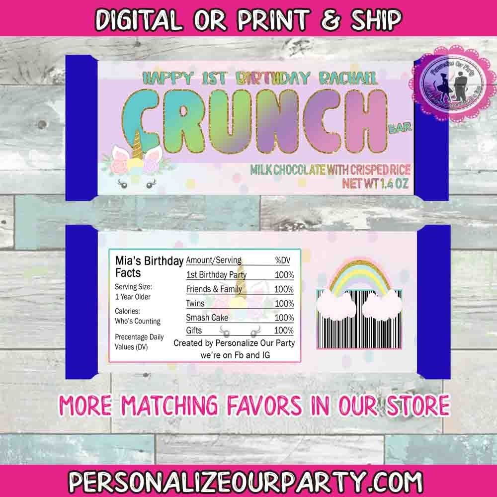unicorn candy bar favors-nestle crunch bar wrappers-unicorn birthday p ...