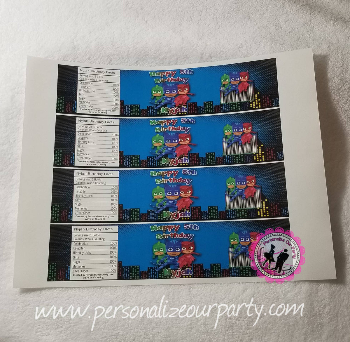 pj masks water bottle labels-digital-printed-pj masks party-pj masks p ...