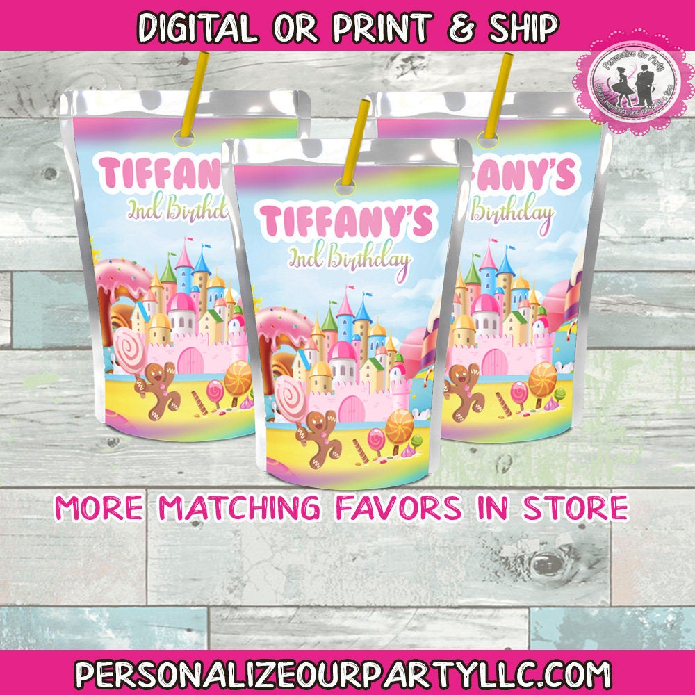 candy land capri sun juice labels-digital printed-candyland party favo ...
