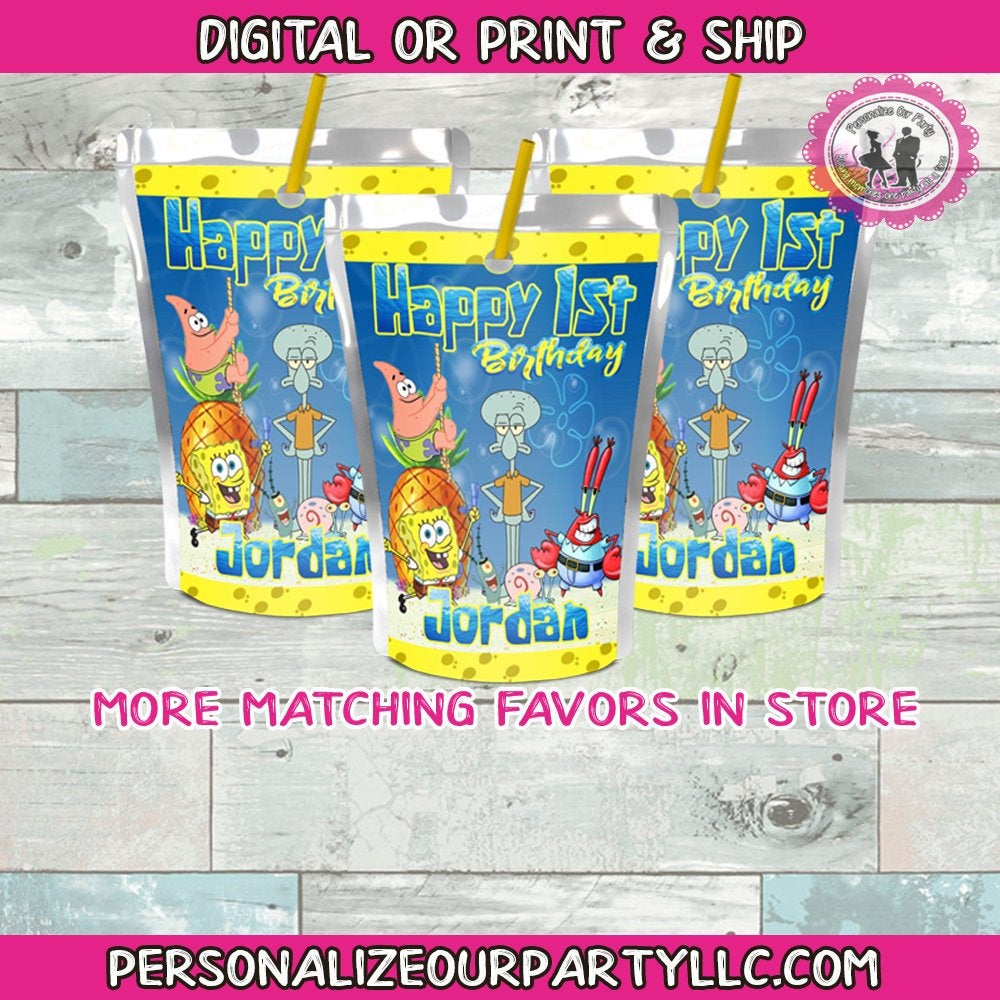 spongebob capri sun stickers-digital-printed-capri sun party favors-sp ...