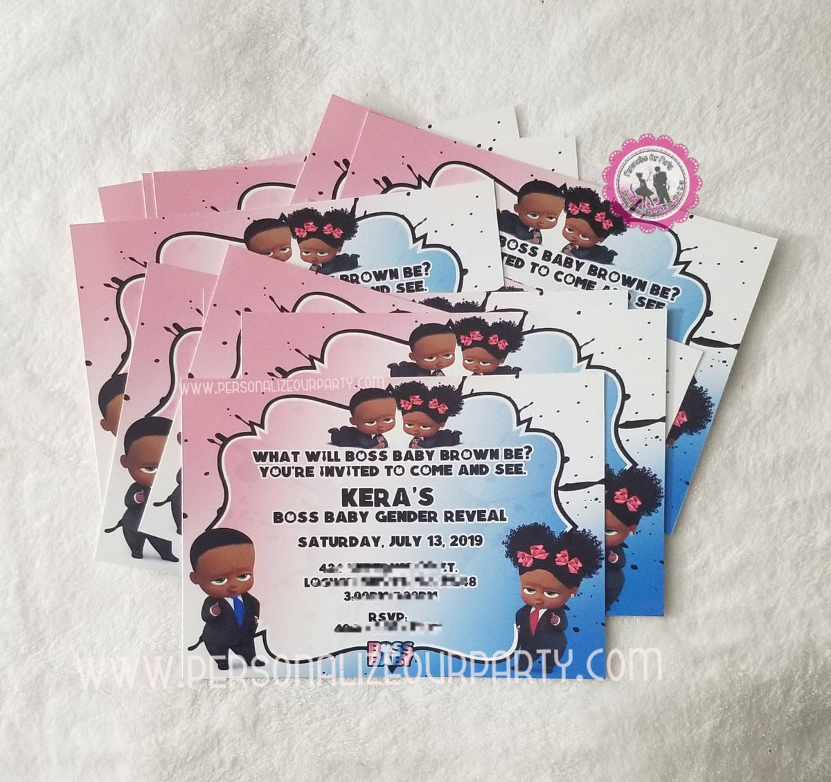 African American boss baby gender reveal party invitations-digital-pri ...