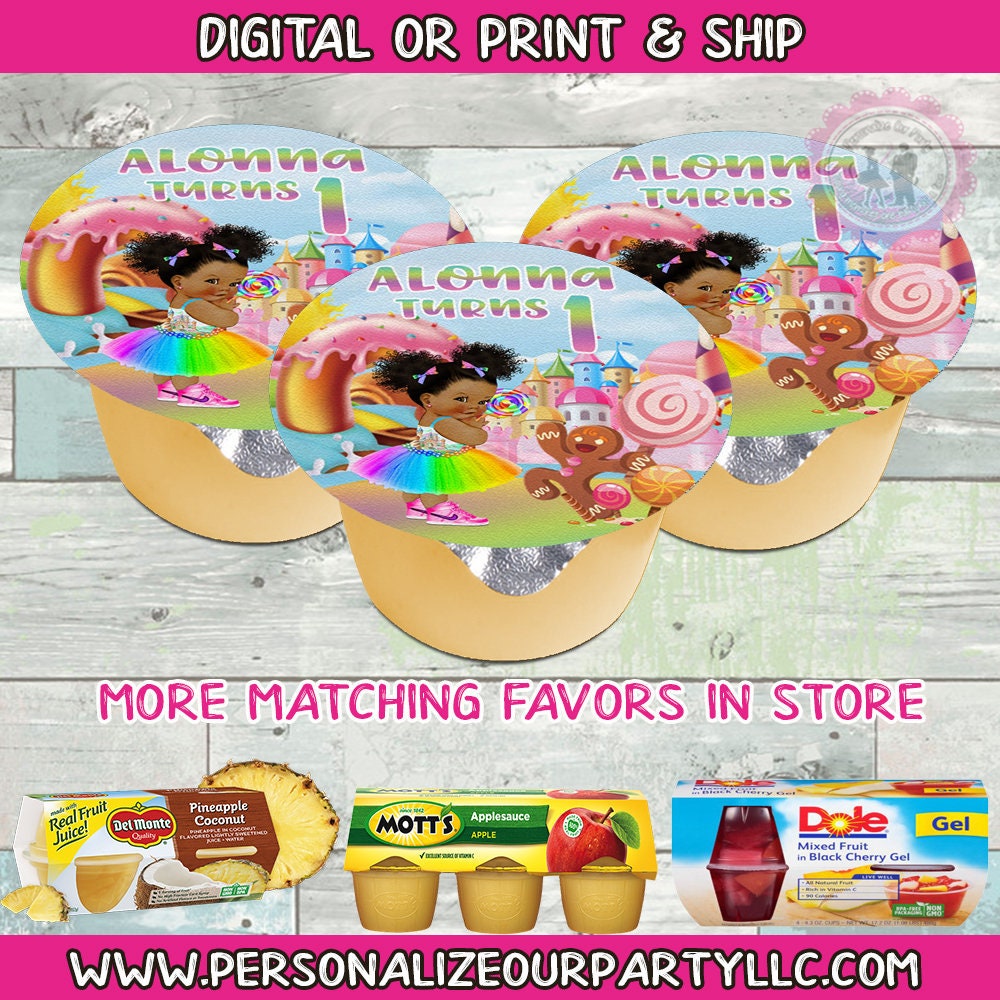 Candy land 4oz applesauce cup stickers-candy land party favors-candy l ...
