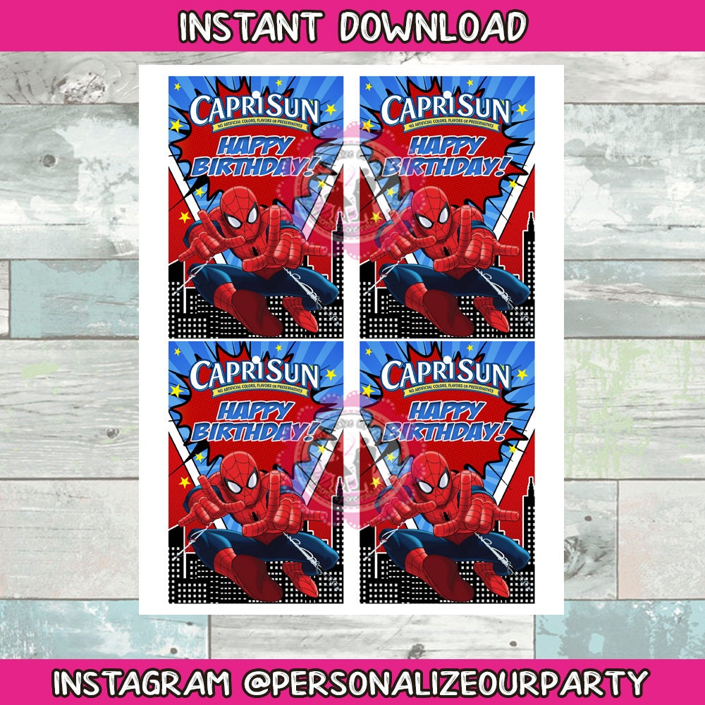 INSTANT DOWNLOAD spider man capri sun juice pouch labels-spider man pa ...