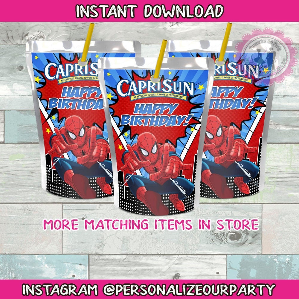 INSTANT DOWNLOAD spider man capri sun juice pouch labels-spider man pa ...