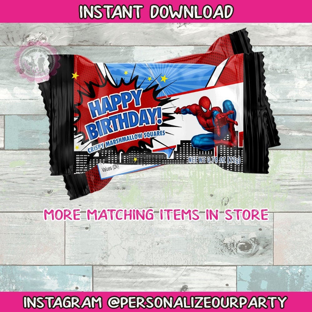 INSTANT DOWNLOAD Spider man rice krispy treat wrapper-spider man party ...