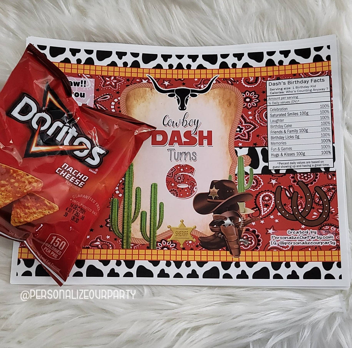 Cowboy chip bag/wrappers-digital-print-western party favors-cow boy pa ...