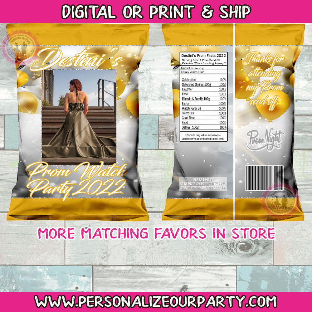 prom watch party chip bags - prom send off chip bag wrappers- digital ...